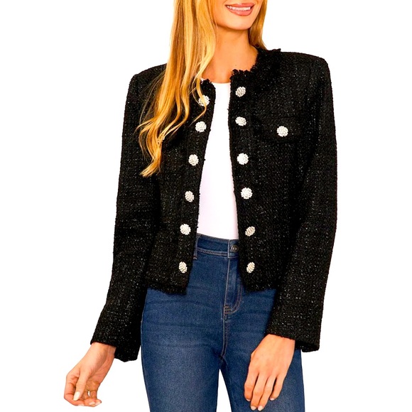 CeCe | Jackets & Coats | Cece Metallic Tweed Long Sleeve Rhinestone ...
